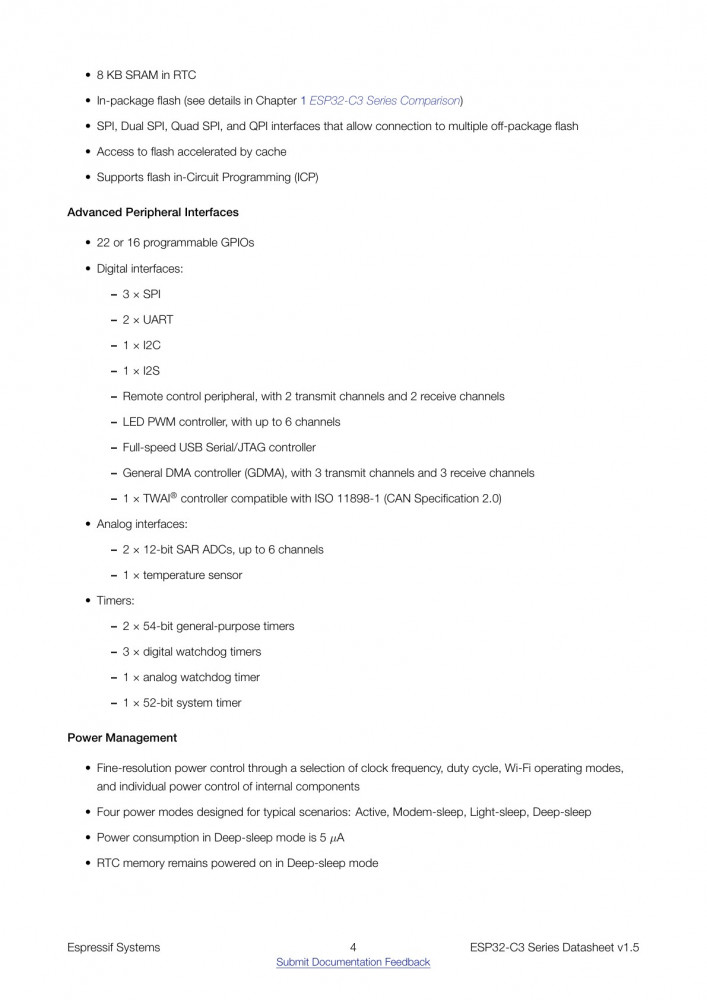 ESP32-C3 datasheet page 4