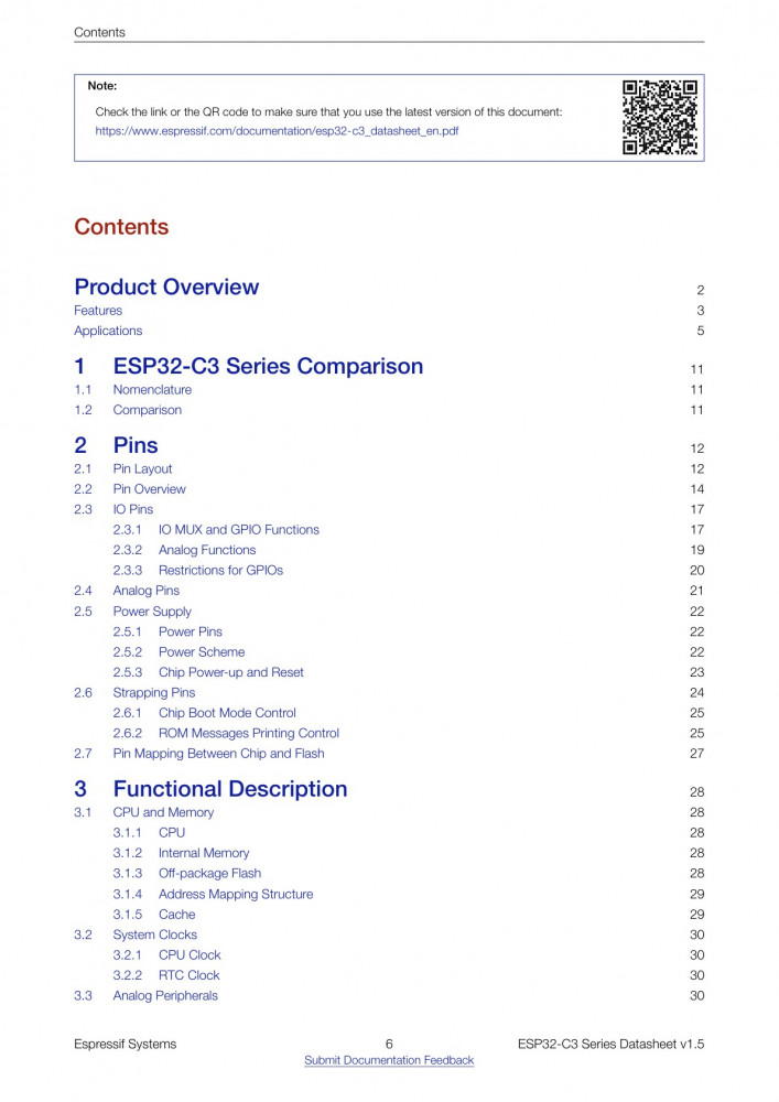 ESP32-C3 datasheet page 6