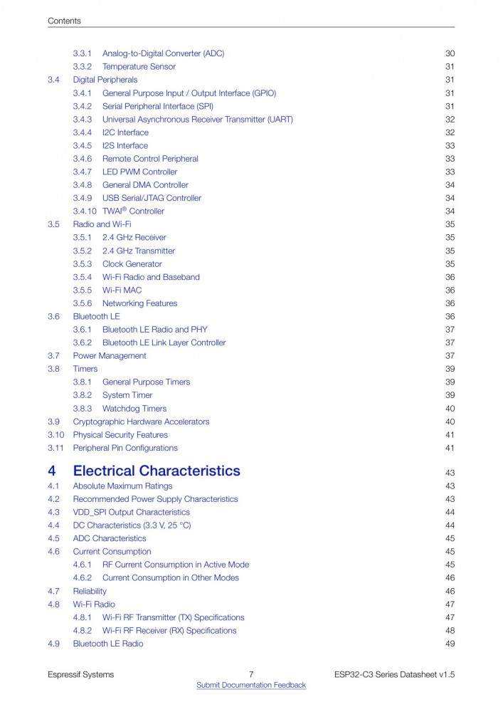 ESP32-C3 datasheet page 7
