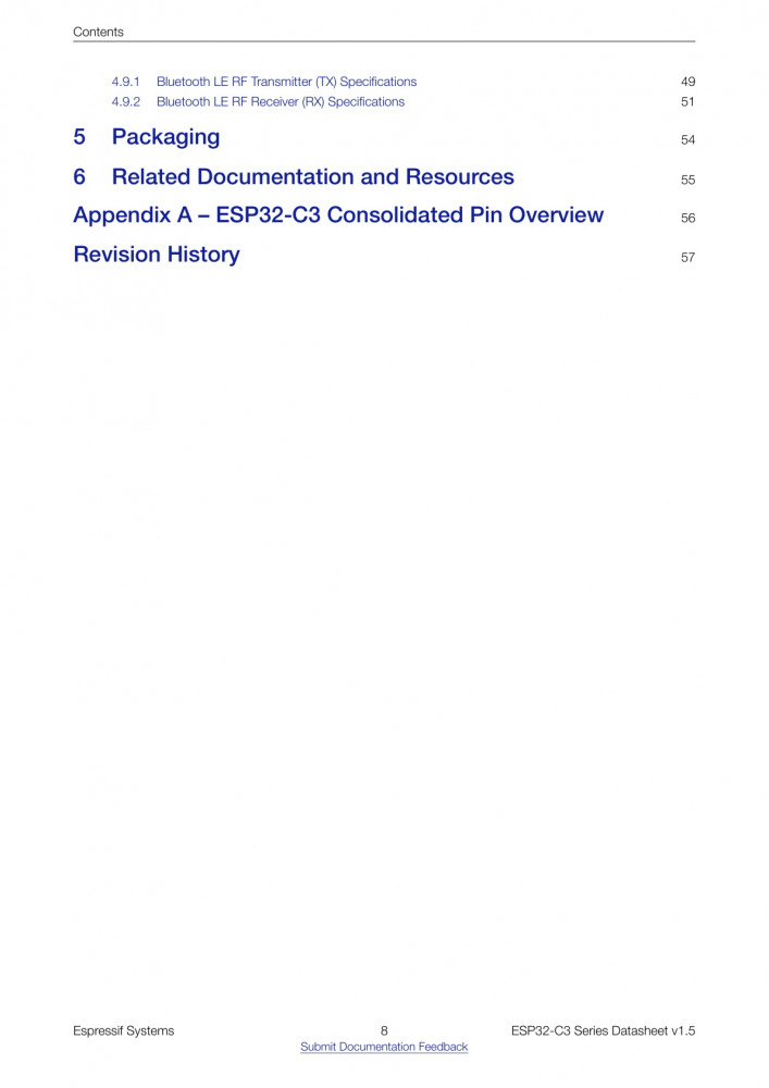 ESP32-C3 datasheet page 8