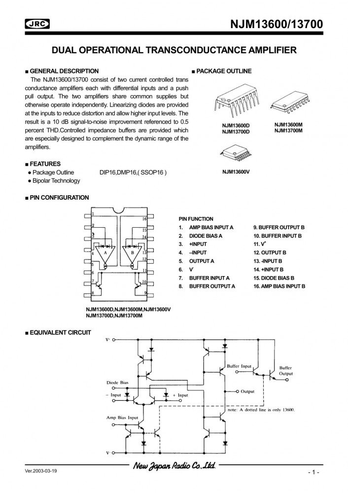 NJM13600M datasheet page 1