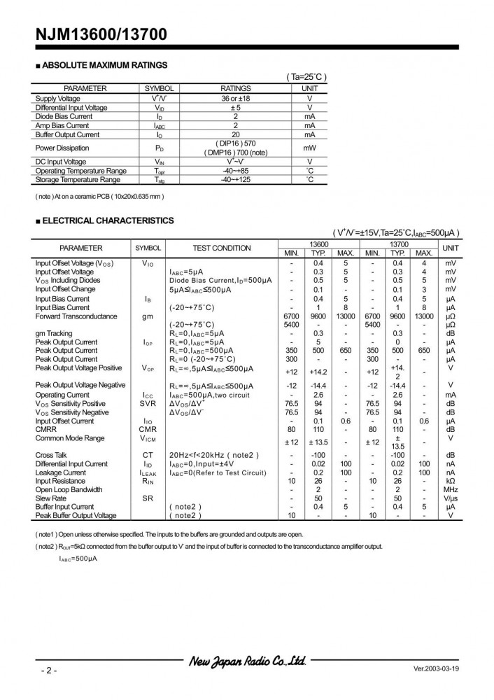 NJM13600M datasheet page 2