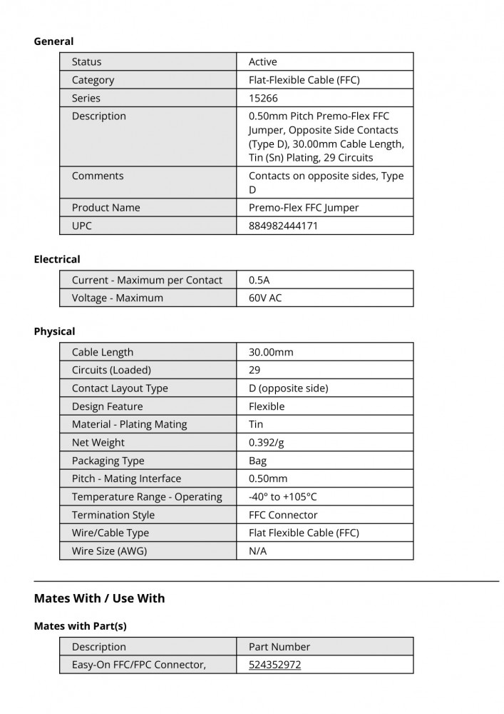 MOLEX 0.50 mm pitch FFC family specification, page 2