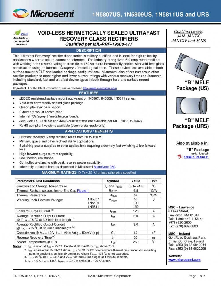 1N5809US datasheet page 1
