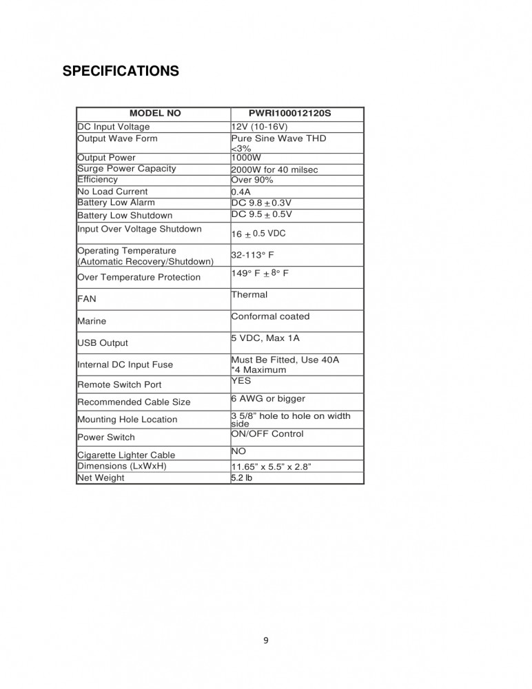 PWRI100012120S manual page 9