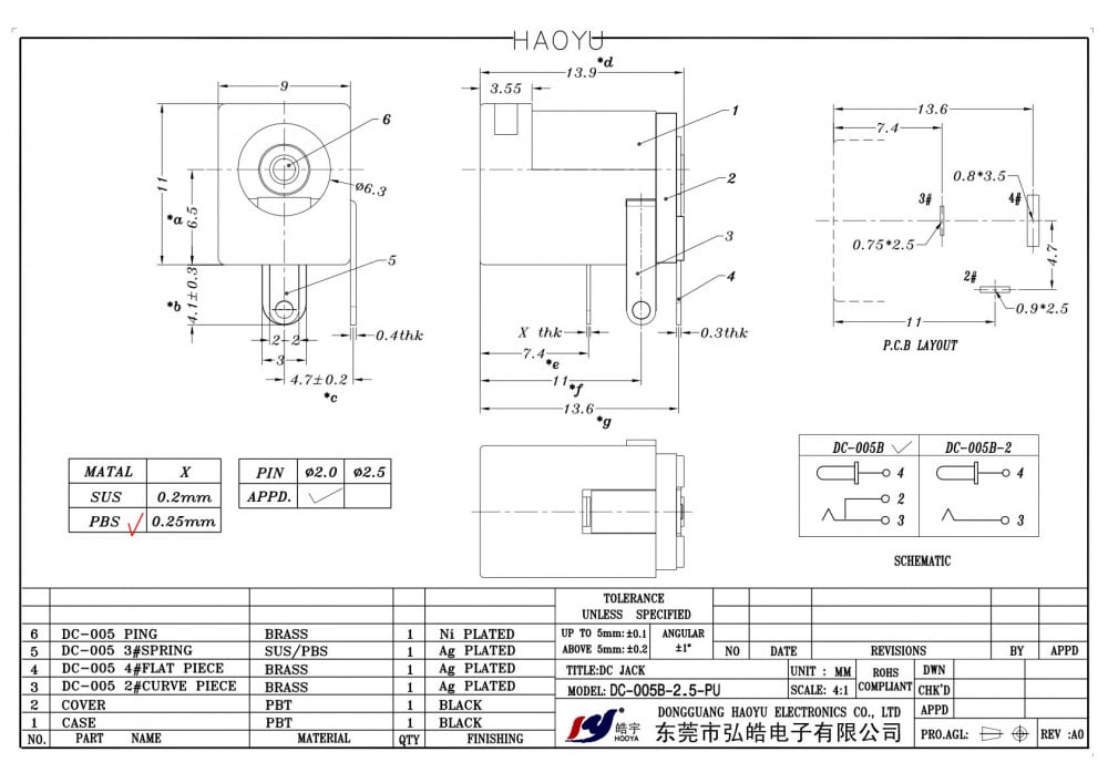 HOOYA DC-005B-2.5-PU product drawing