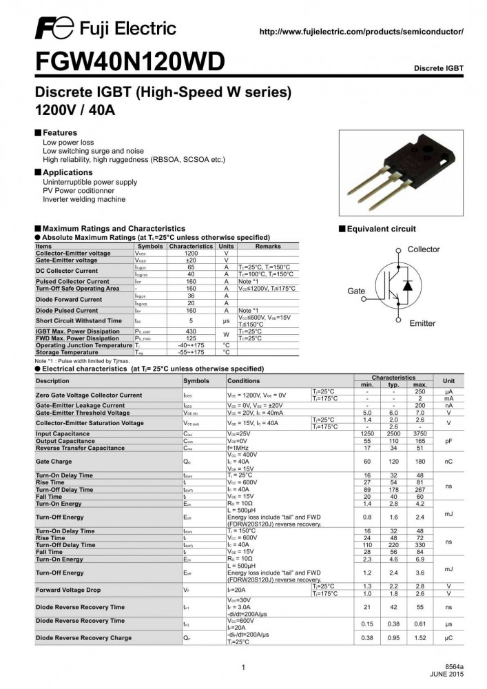 FGW40N120WD datasheet page 1