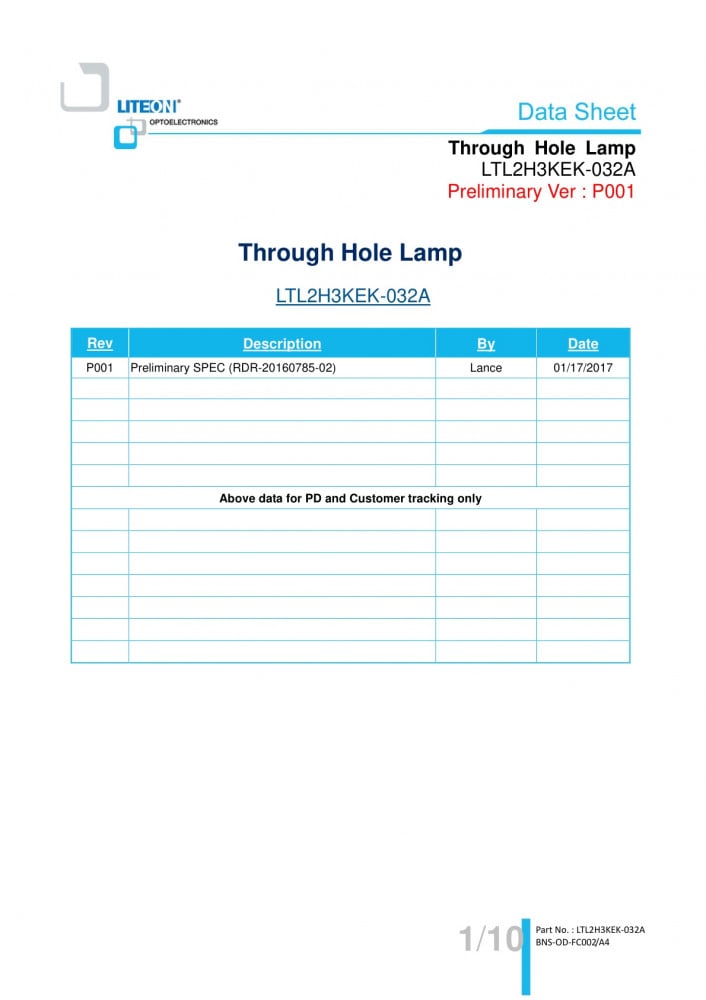 LTL2H3KEK-032A datasheet page 1