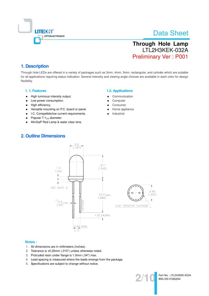 LTL2H3KEK-032A datasheet page 2
