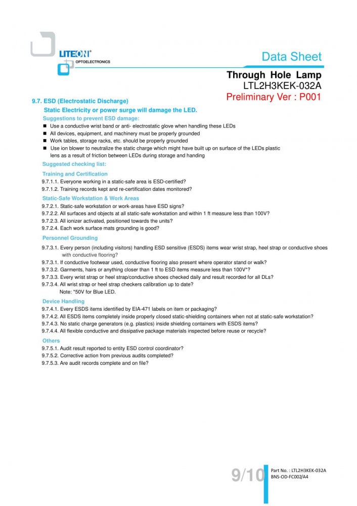 LTL2H3KEK-032A datasheet page 9