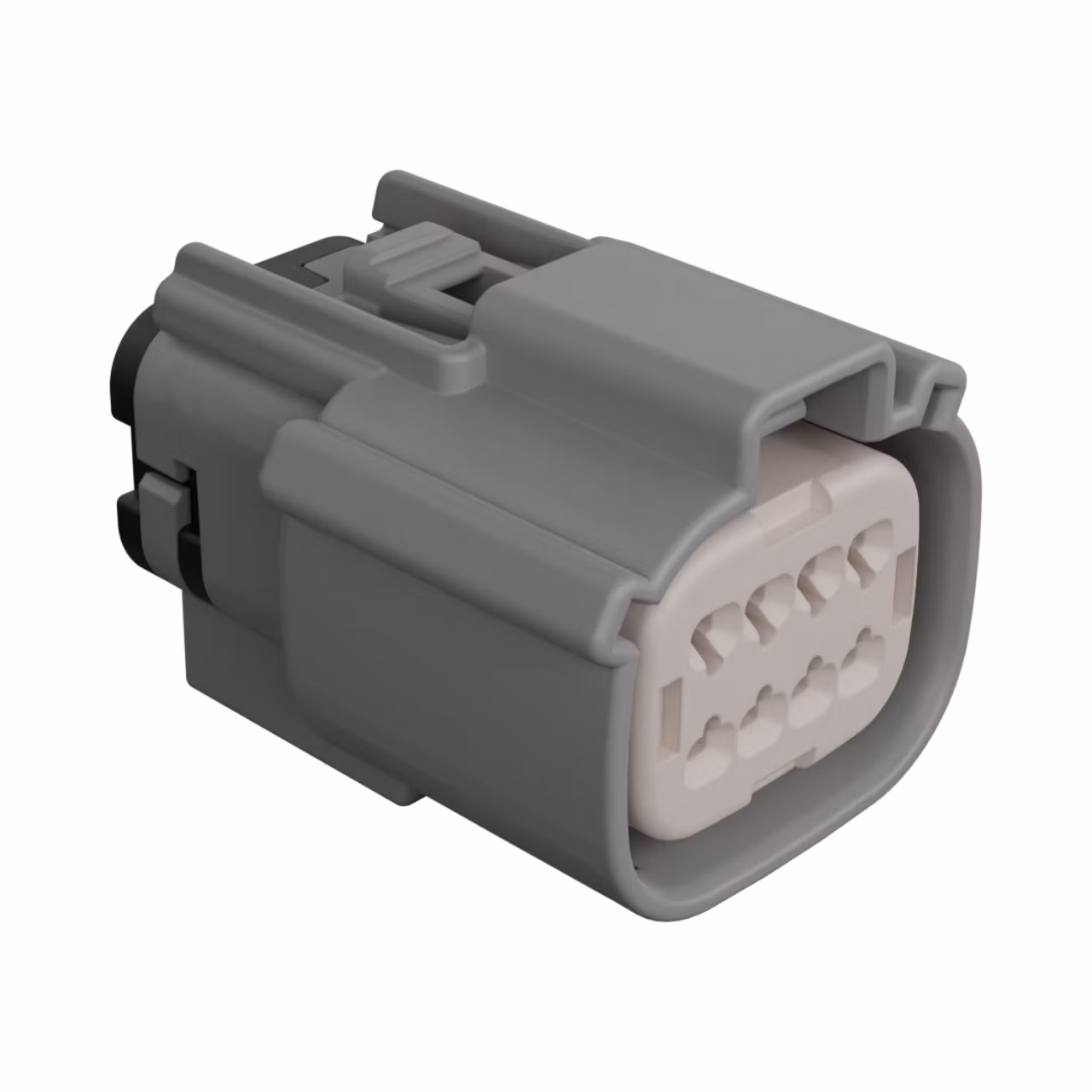 MX150 Mat-Sealed Female Connector Assembly, Dual Row, 8 Circuits, Keying Option B, without Connector Position Assurance, with Clip-Slot, Light Gray for sale