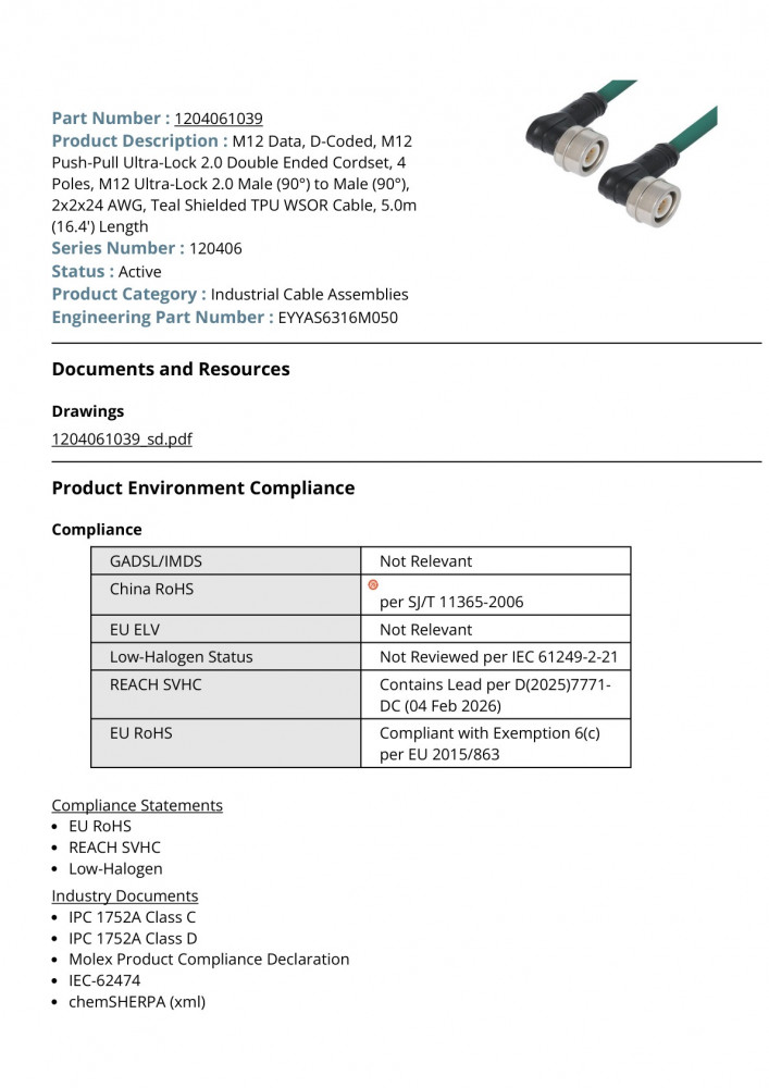 Molex 120406 series drawing, page 1