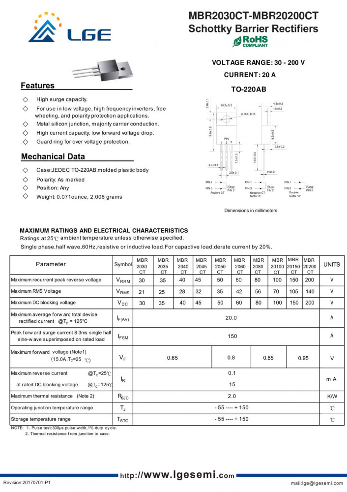 LGE MBR2060CT datasheet page 1