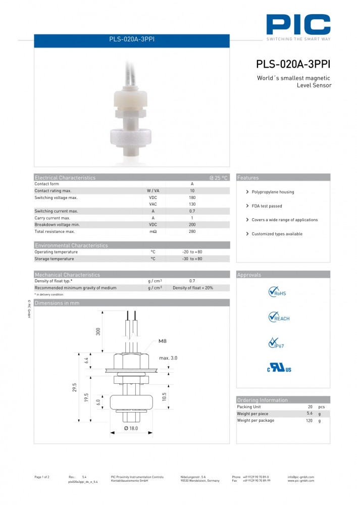 PLS-020A-3PPI technical document, page 1