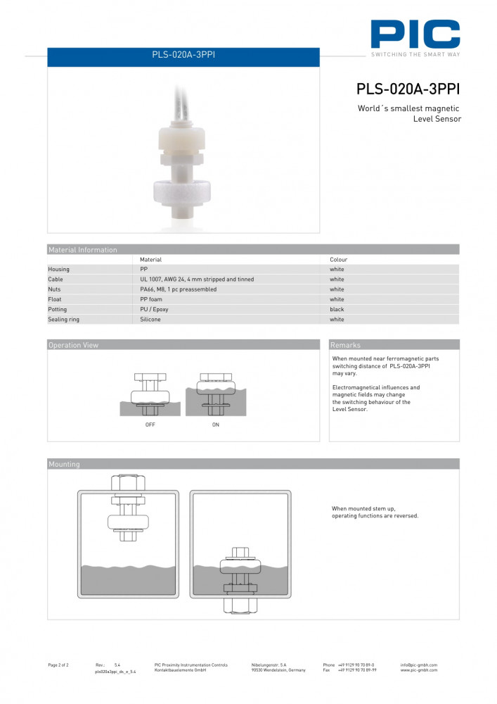 PLS-020A-3PPI technical document, page 2