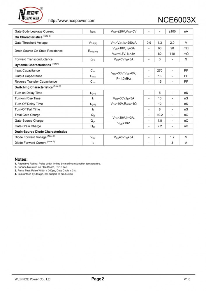 NCE6003X datasheet page 2