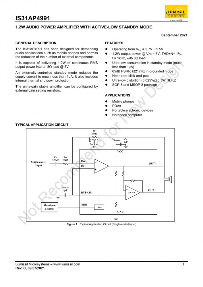 IS31AP4991 datasheet page 1