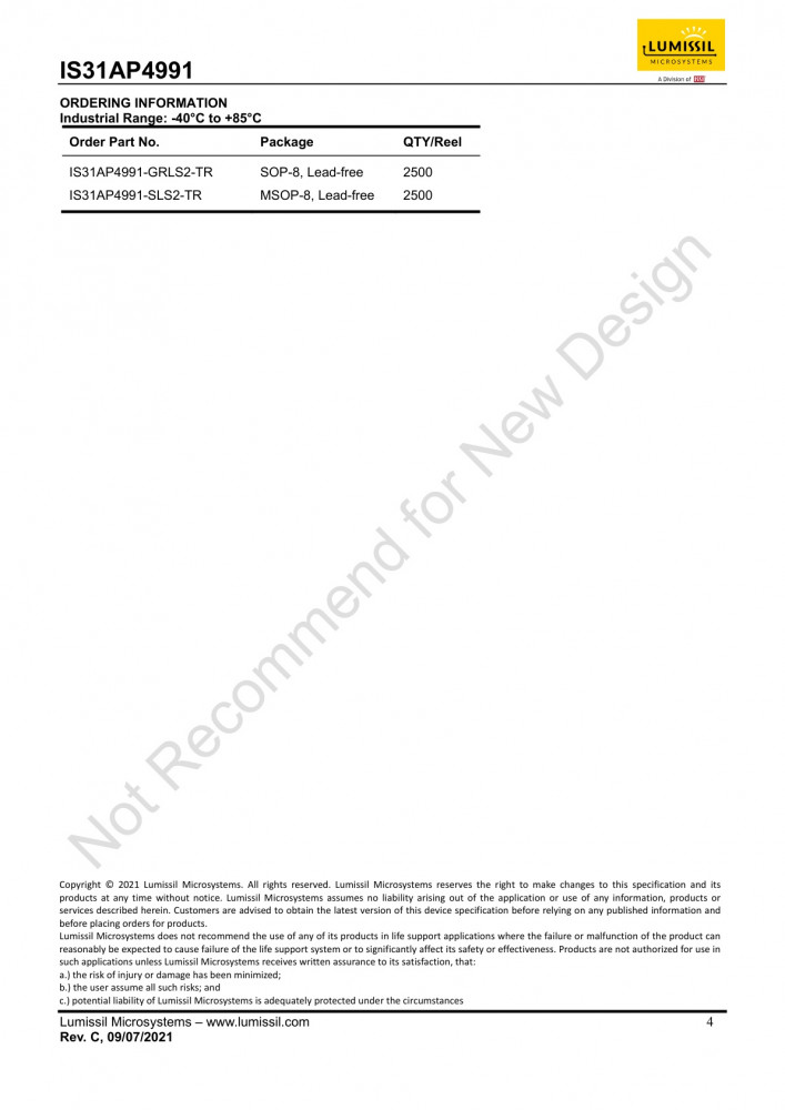 IS31AP4991 datasheet page 4