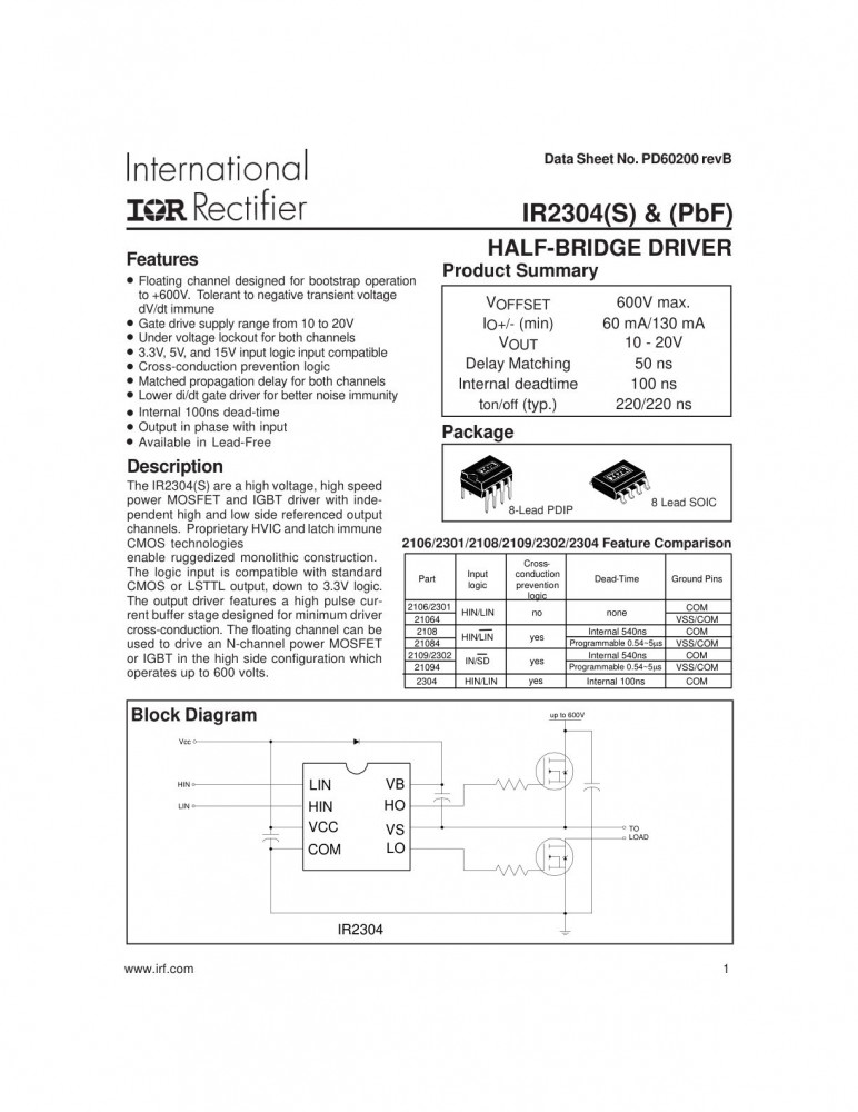 IR2304PBF datasheet page 1
