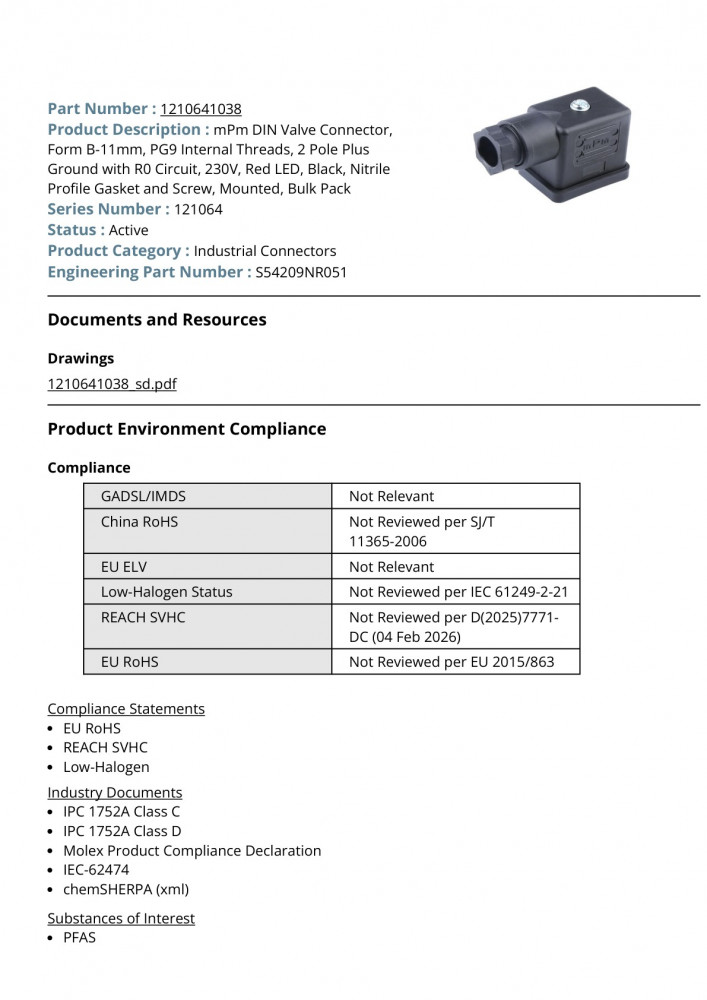 Molex E461 family drawing, page 1