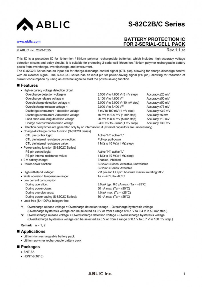 ABLIC S-82C2B/C datasheet page 1