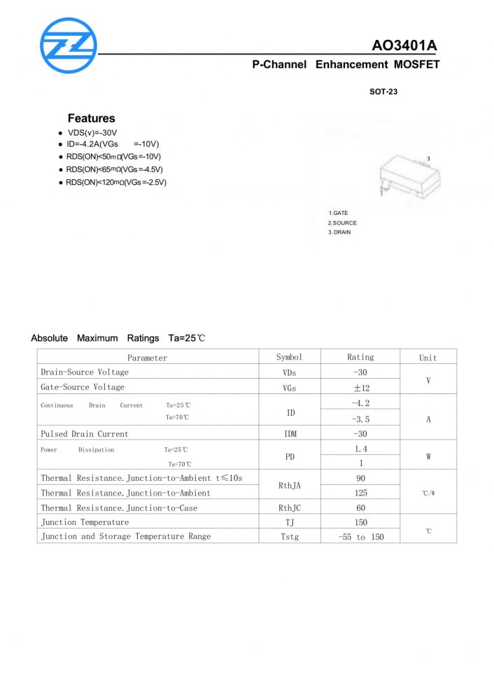 AO3401A datasheet page 1