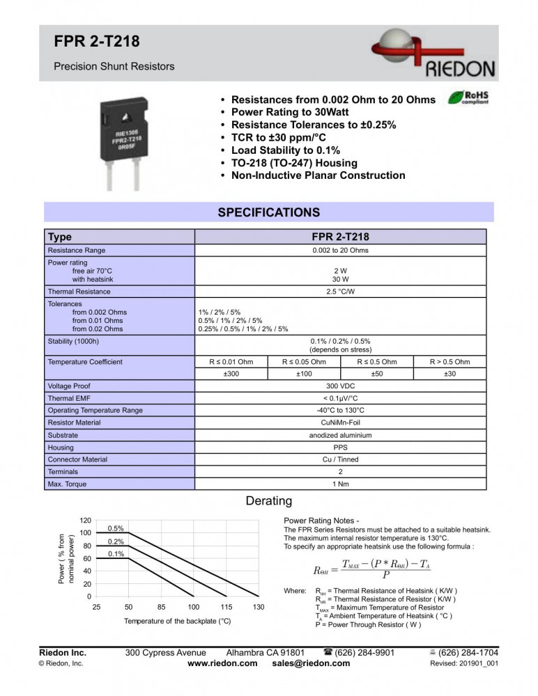 Riedon FPR 2-T218 technical document page 1