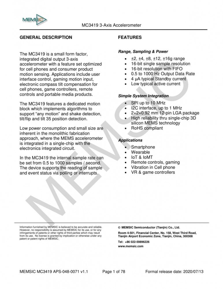 MC3419 datasheet page 1