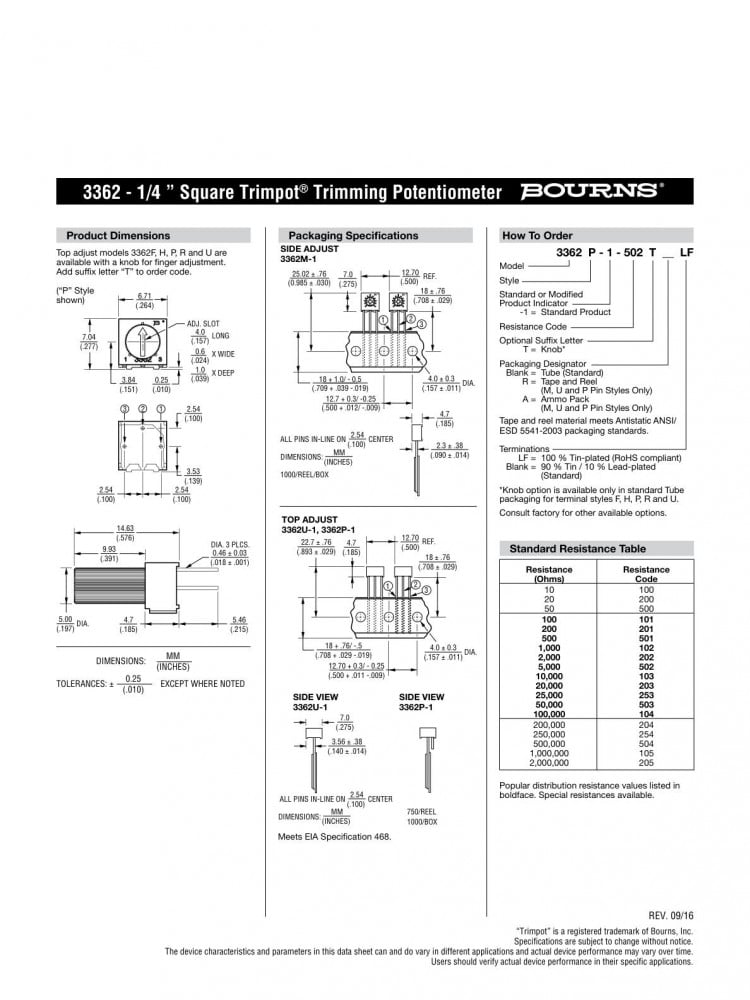 BOURNS 3362 series datasheet page two