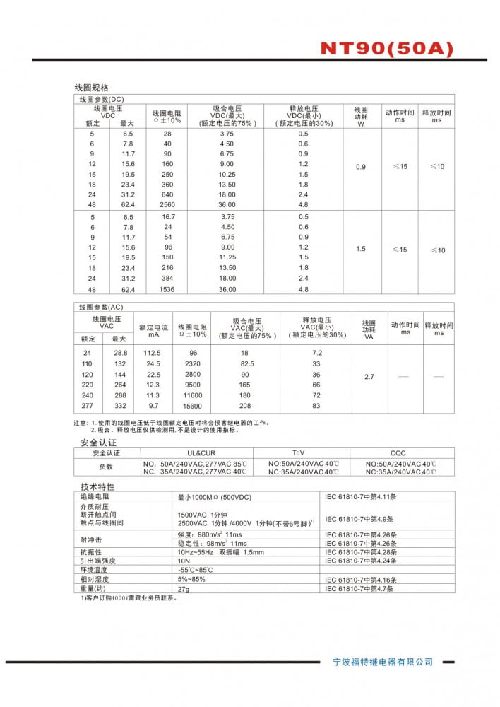 NT90 relay datasheet page 2