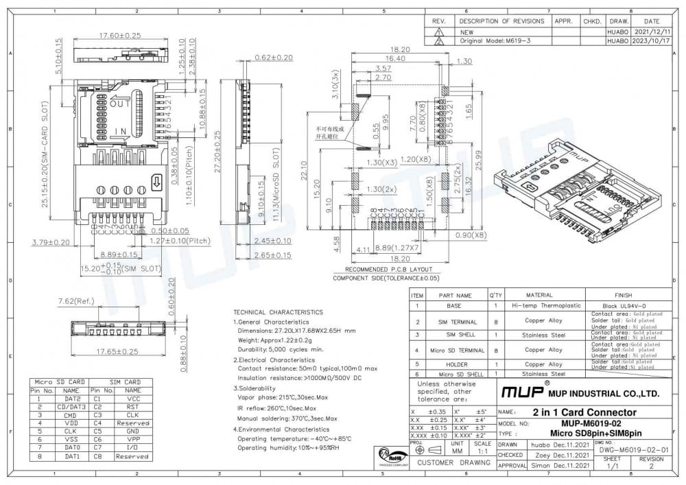 MUP M6019-02 customer drawing