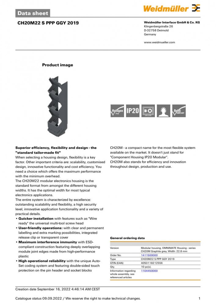 WEIDMULLER 1411500000 product documentation page 1
