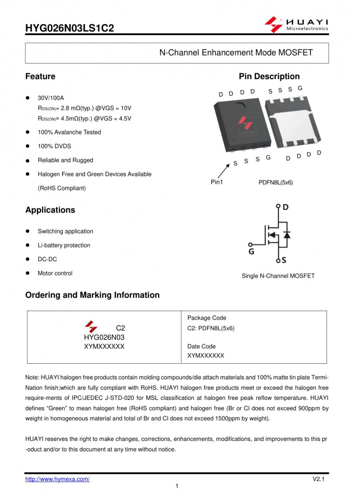 HYG026N03LS1C2 datasheet page 1