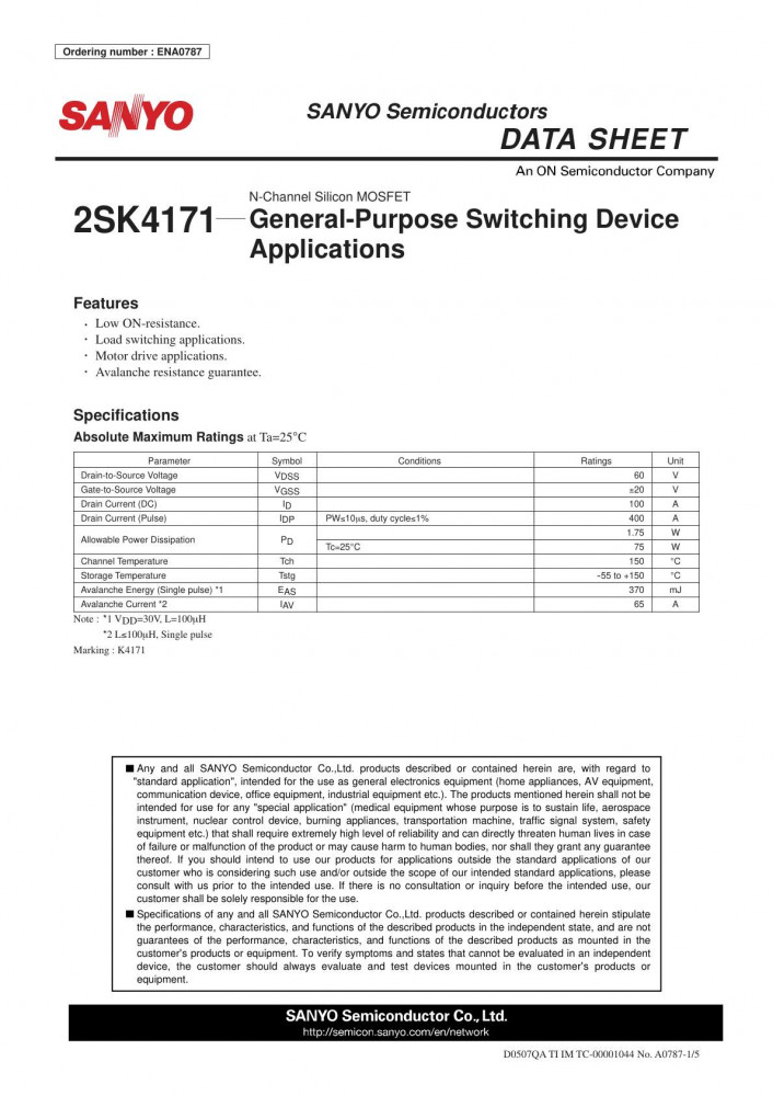 2SK4171 datasheet page 1