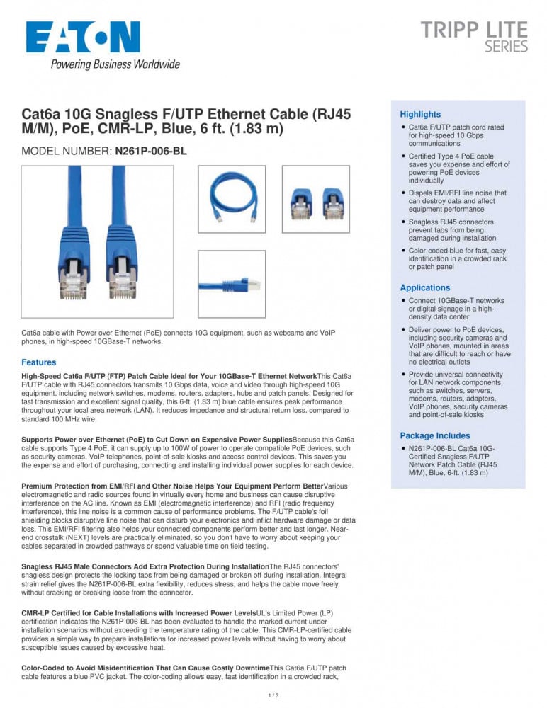 N261P-006-BL technical document page 1