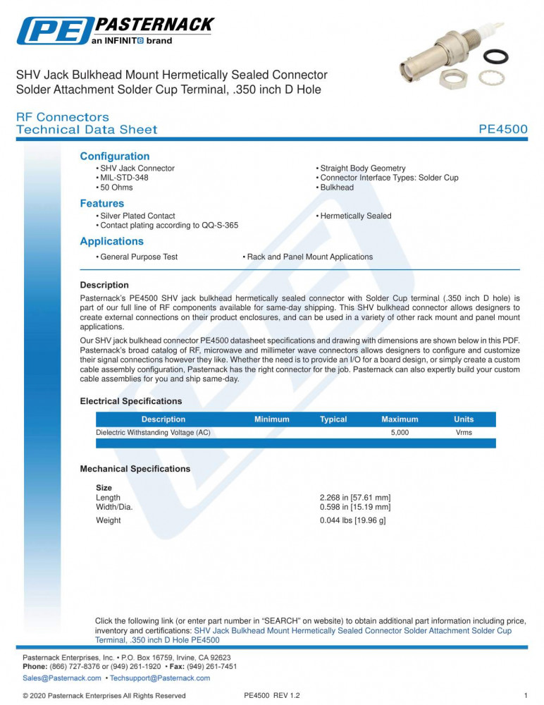 PASTERNACK PE4500 technical document page 1
