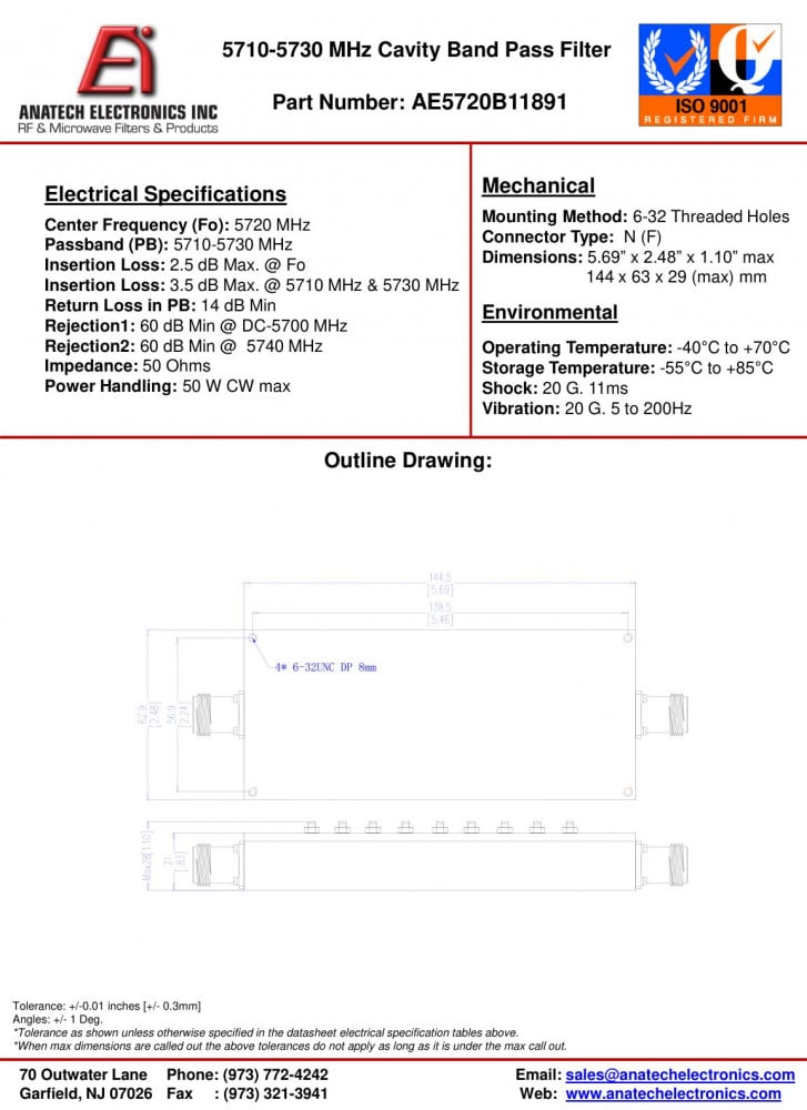 AE5720B11891 mechanical outline drawing