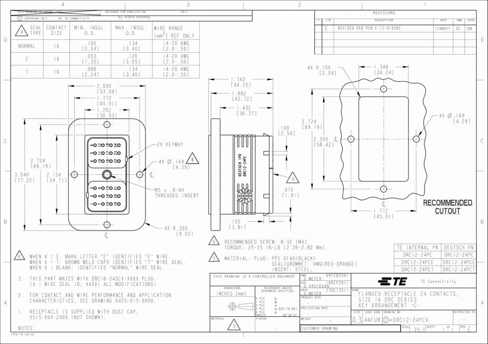 DEUTSCH DRC12-24PC technical drawing