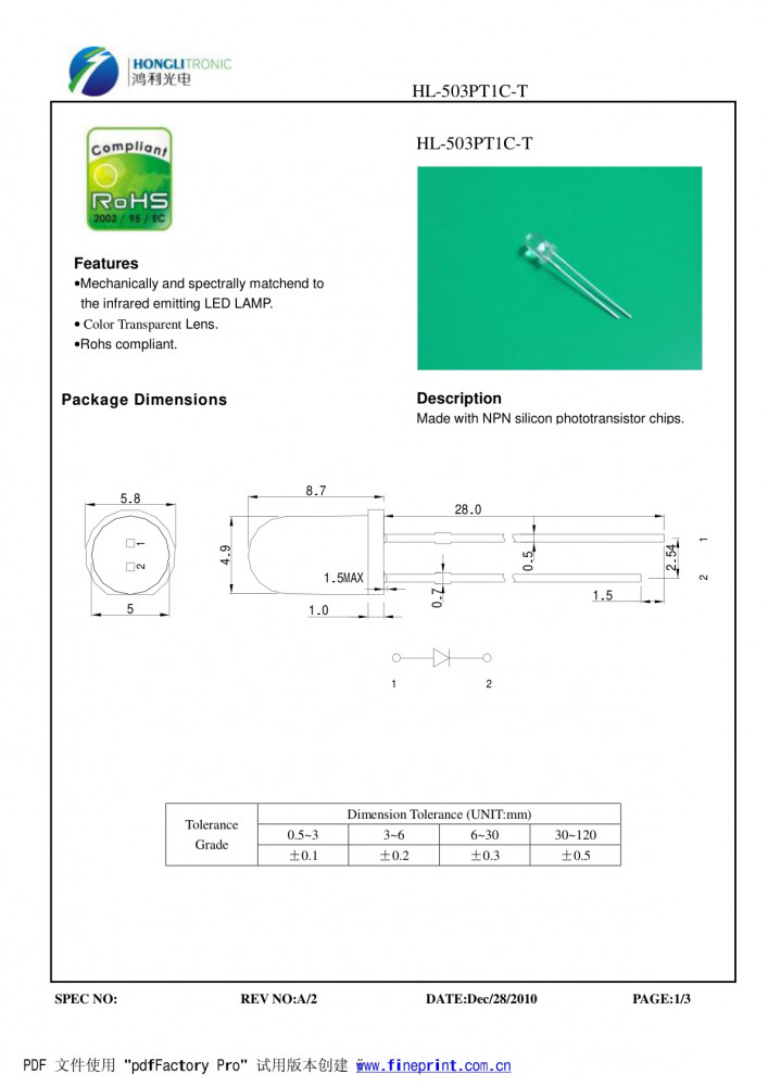 HL-503PT1C-T datasheet page 1