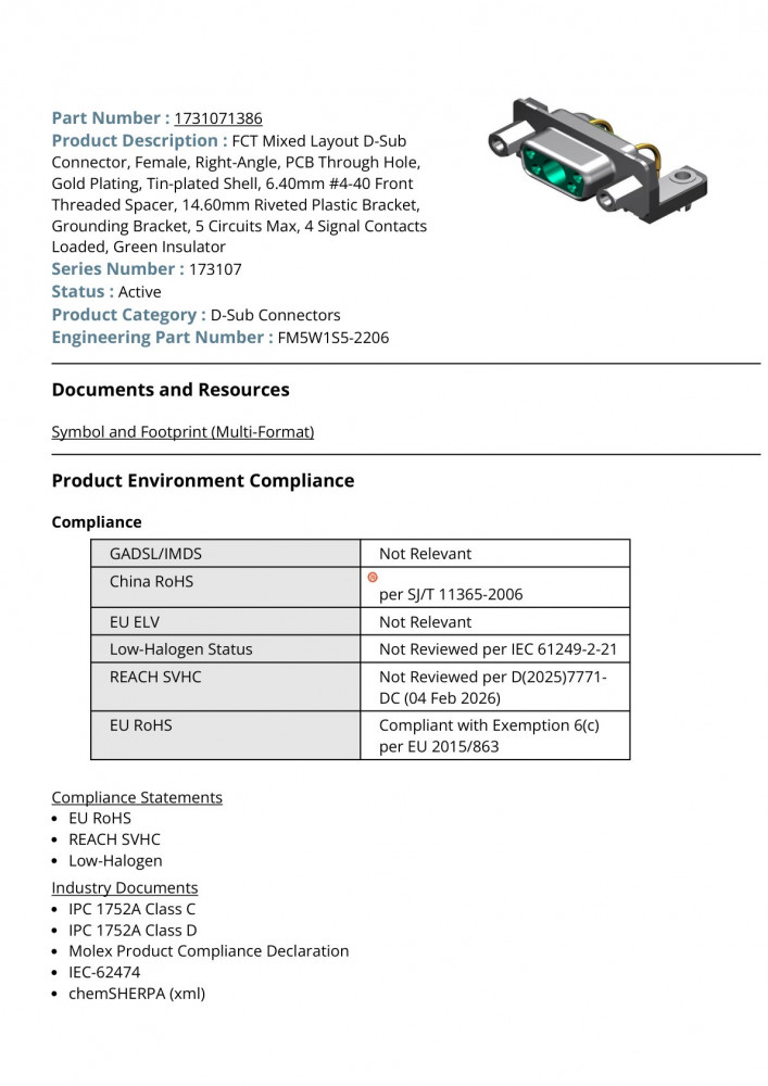 MOLEX 1731071386 document page 1