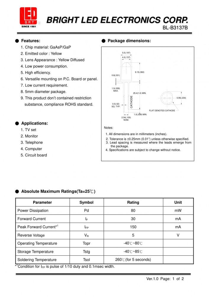 BL-B3137B datasheet page 1