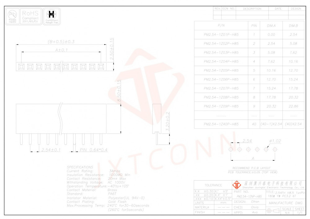 PM2.54-1Z02P-H85 technical drawing preview