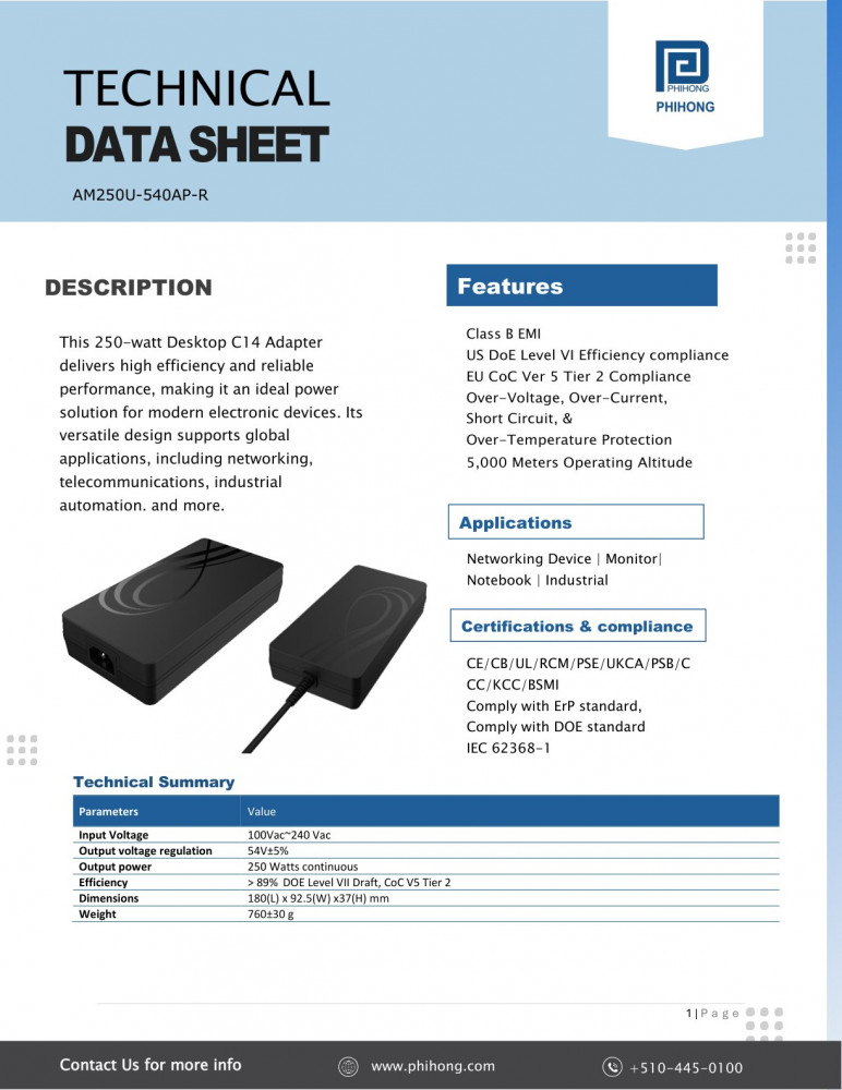 AM250U-540AP-R technical document page 1
