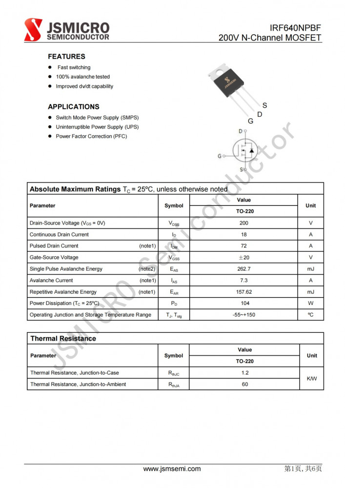 IRF640NPBF-JSM datasheet page 1