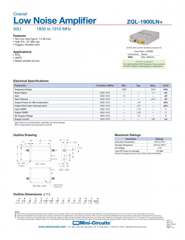 ZQL-1900LN+ datasheet page 1