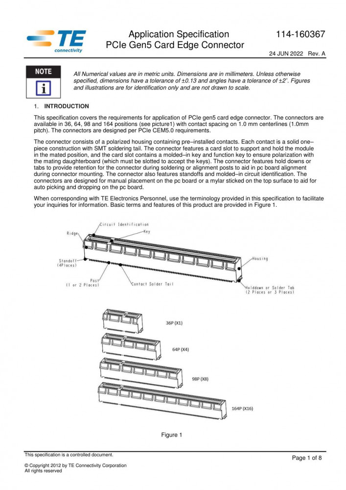 TE Connectivity PCIe Gen5 application specification page 1