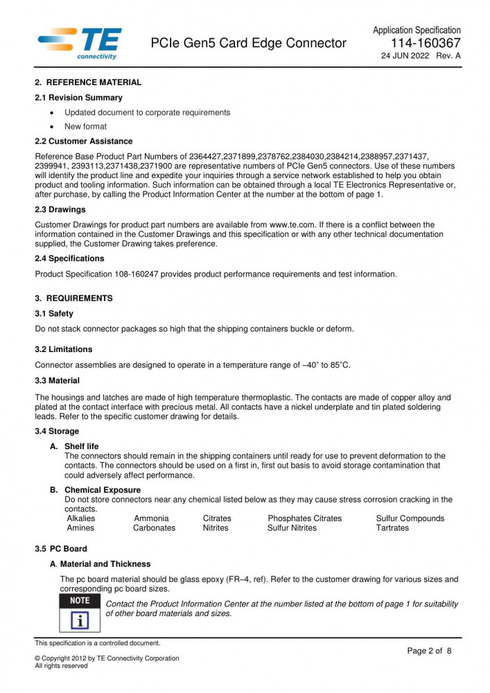 TE Connectivity PCIe Gen5 application specification page 2