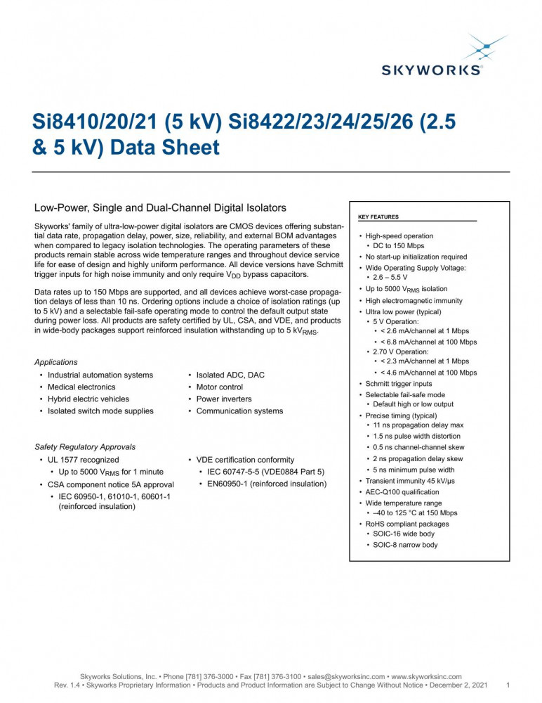 Datasheet page 1