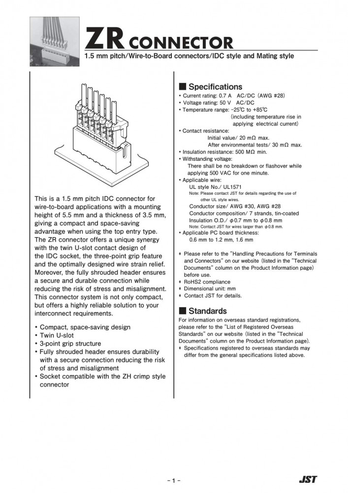 JST ZR connector technical document page 1