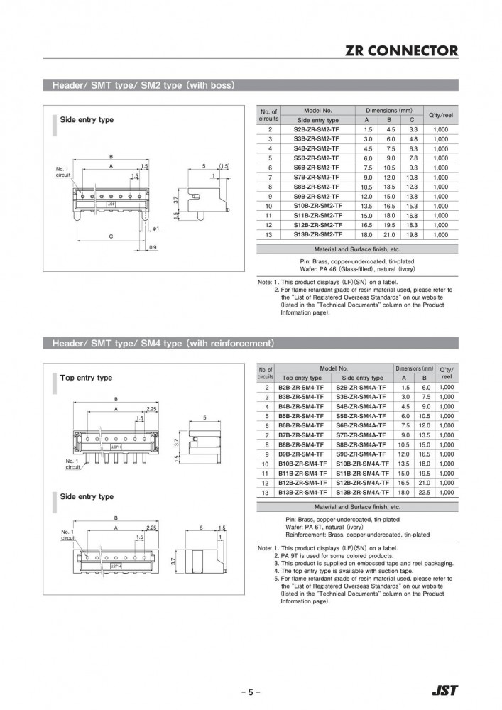 JST ZR connector technical document page 5